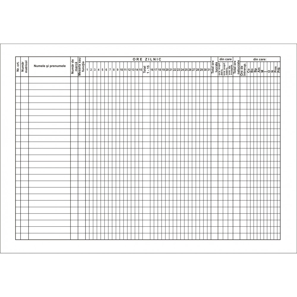 Foaie colectiva de prezenta A4, Tipografia Fistem, Tipografia Valmaster, Tipografia Prisma